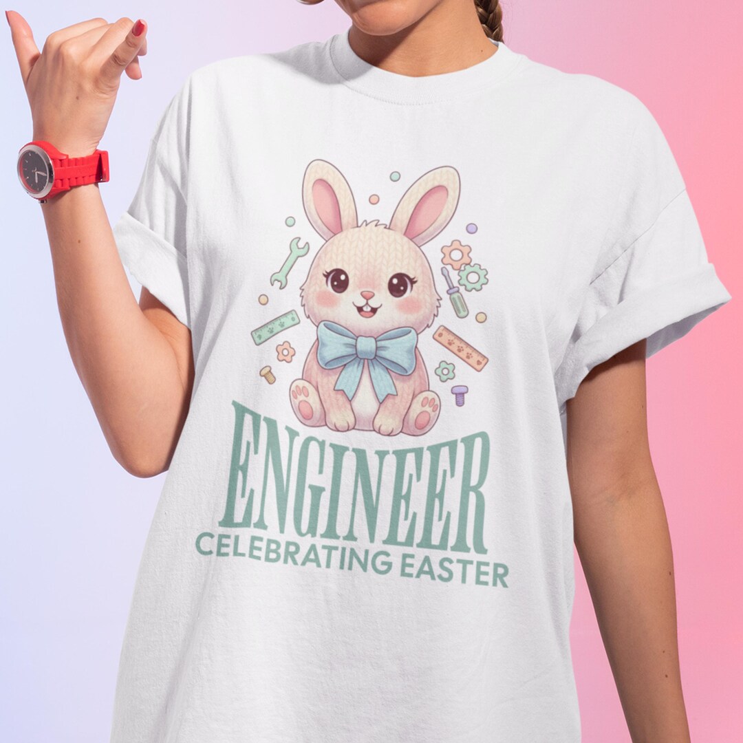 Engineer Easter Bunny Knitted Style Pastel Tee | Women's Novelty Shirt ...