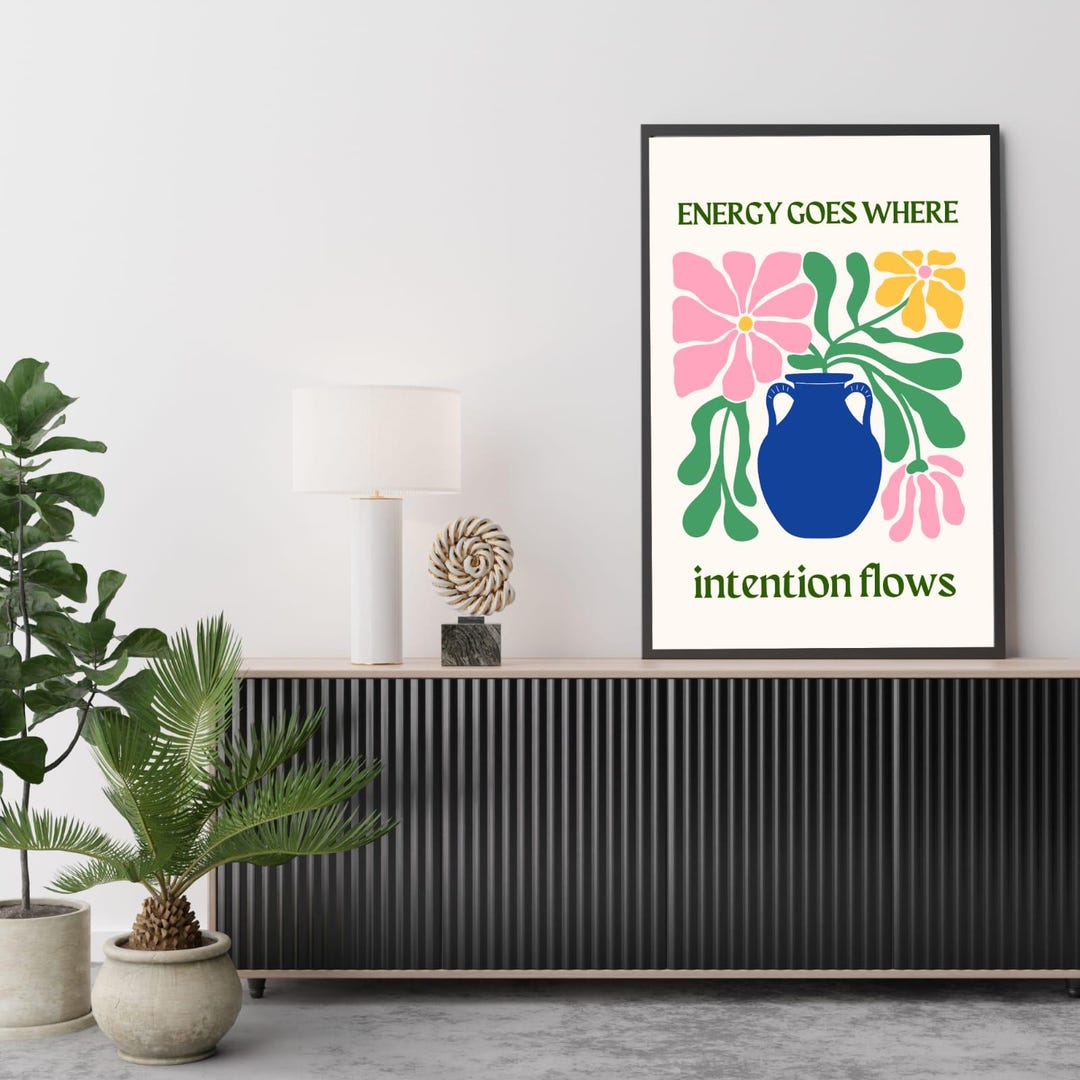 Intention Flows Poster | Retro Floral Wall Art | Digital Download - Etsy