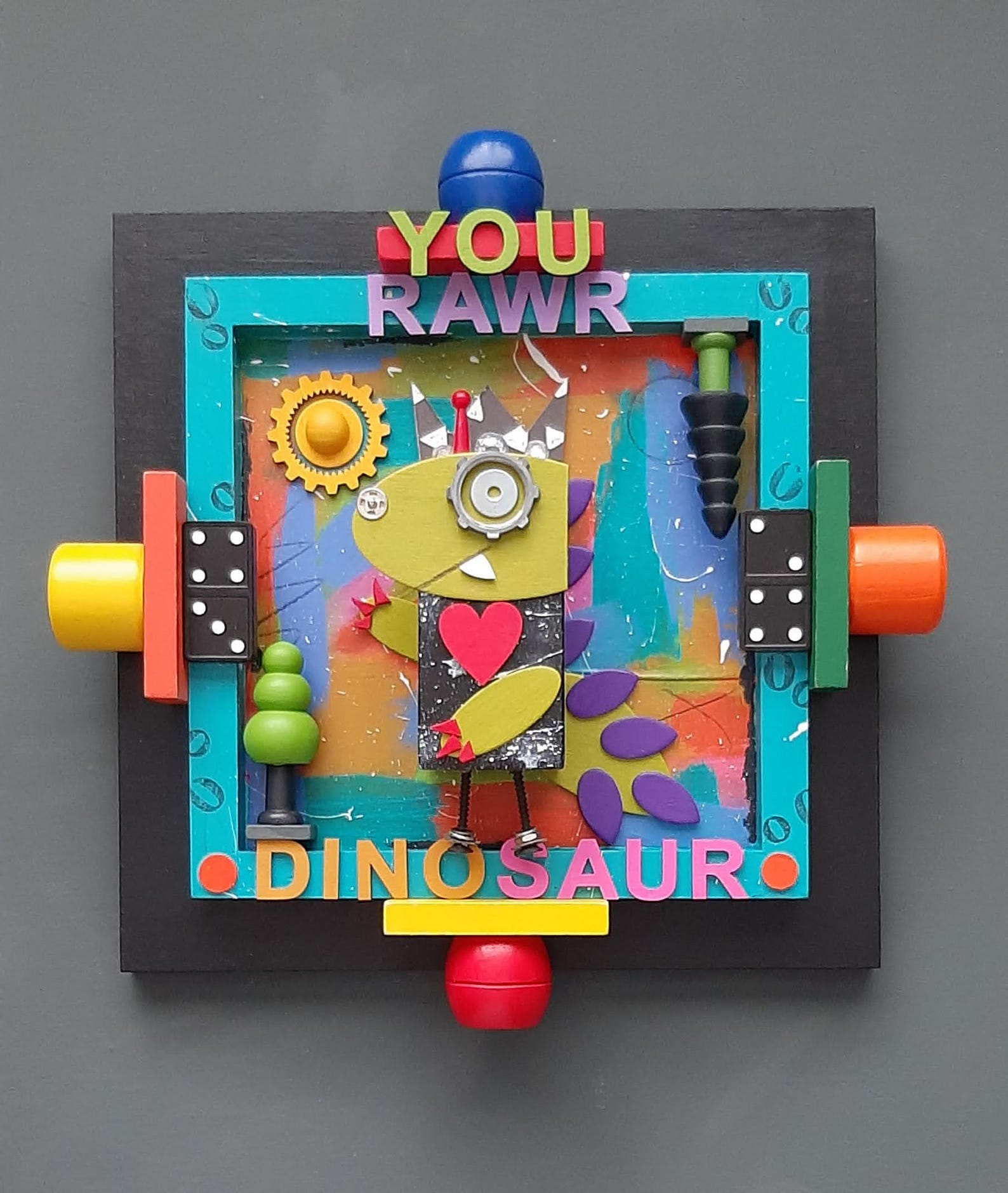 You Rawr Dinosaur - Art Assemblage - Kid's Room Art - Mixed Media - Jen ...
