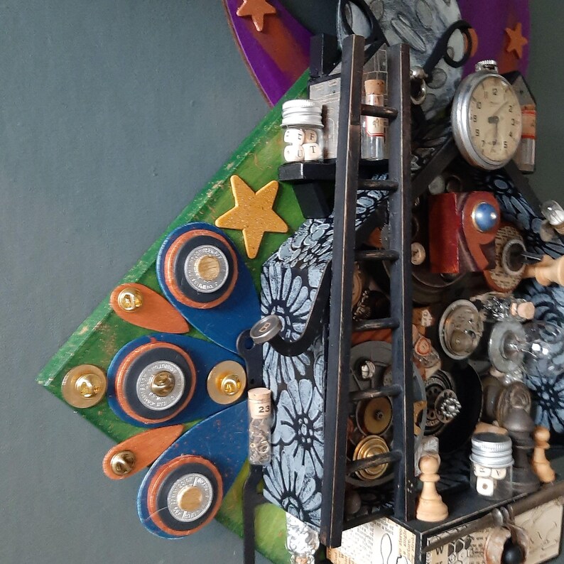 Purple Moon Assemblage Art: Found Object Mixed Media Wall Hanging - Etsy