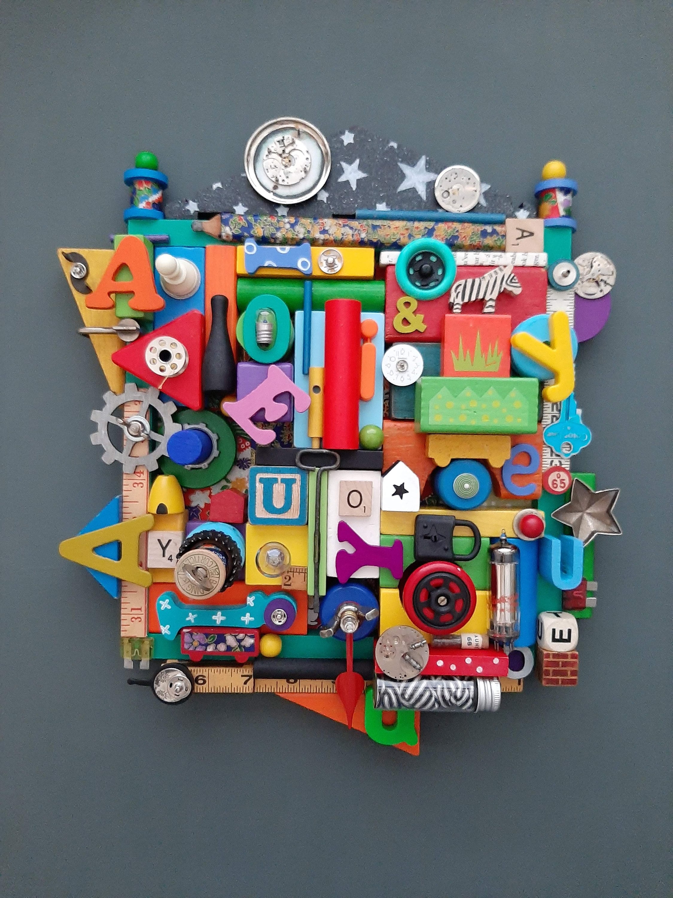 A, E, I, O, U, Sometimes Y & Zebra Art Art Assemblage Found Objects Art ...