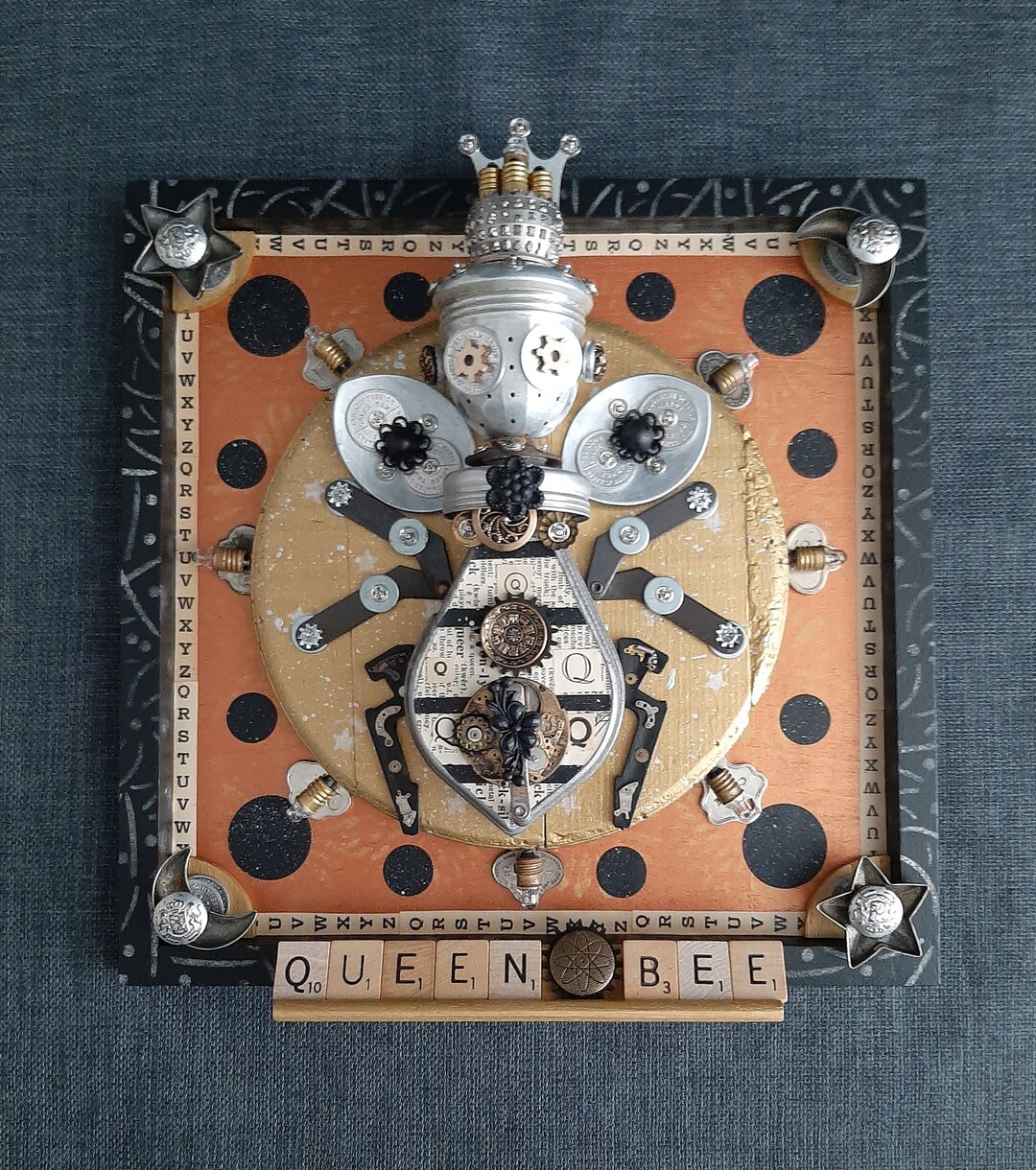 Queen Bee (3 Crowns) - Art Assemblage - Found Objects Art - Mixed Media ...