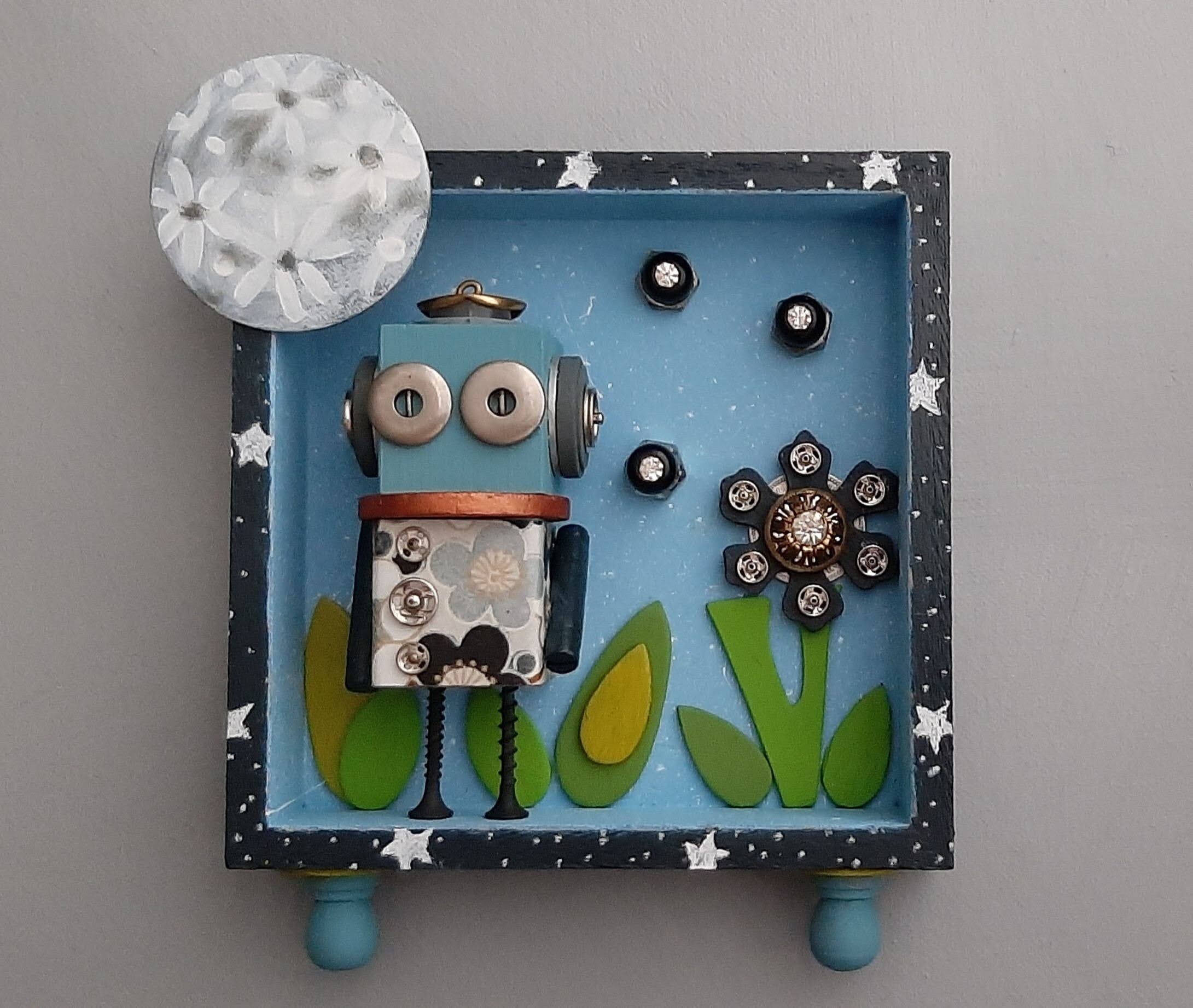 Moon & Flower Bot Art Assemblage Robot Art Mixed Media - Etsy