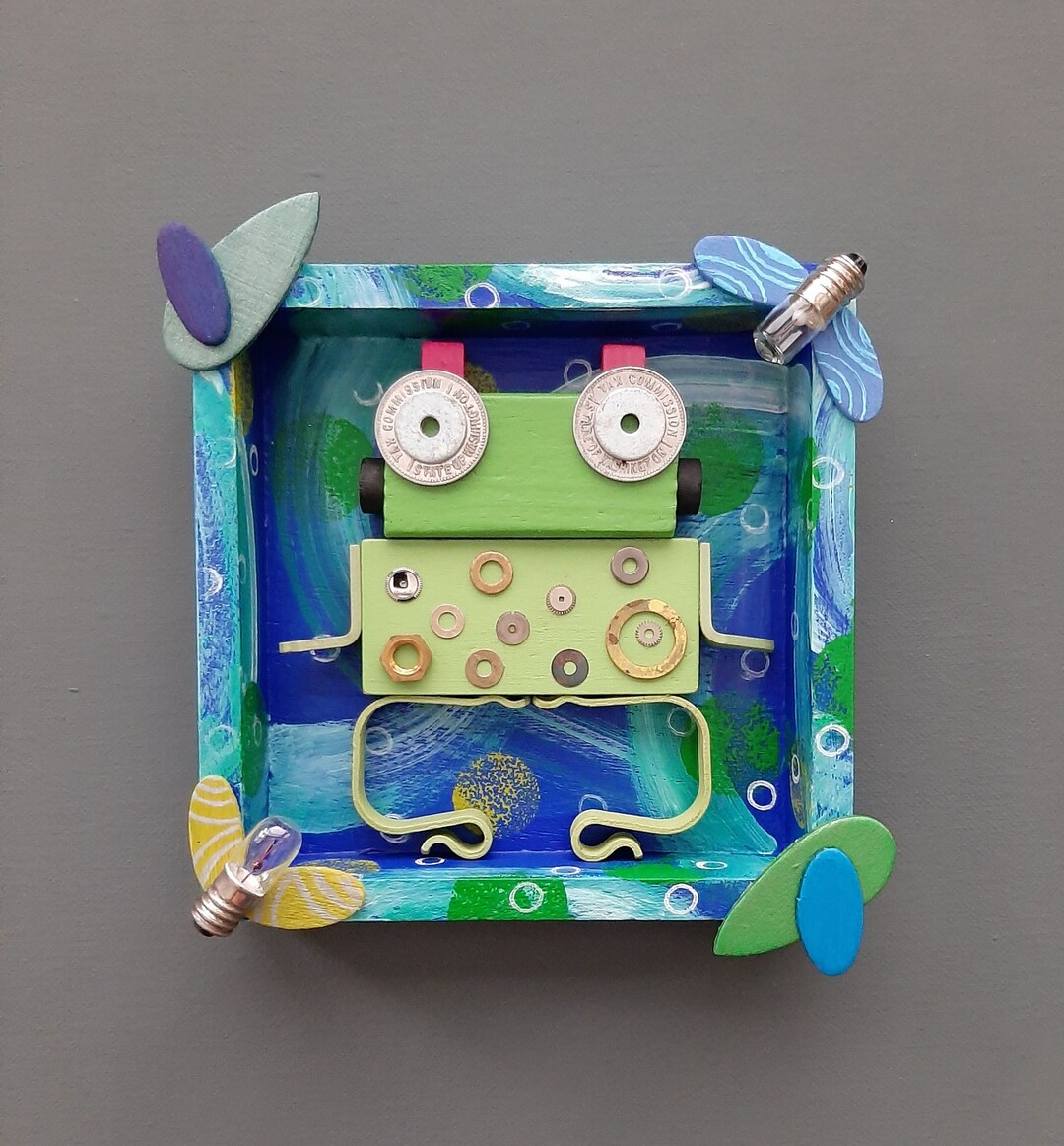 Chill Frog - Art Assemblage - Wall Art - Found Objects Art - Etsy