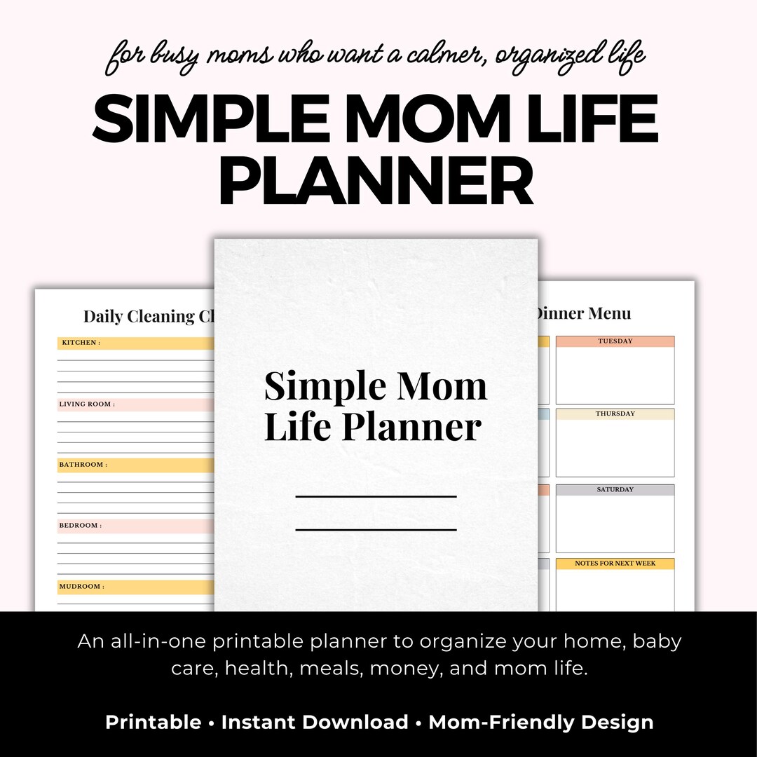 Simple Mom Life Planner Printable, Busy Mom Organizer, Baby & Home ...