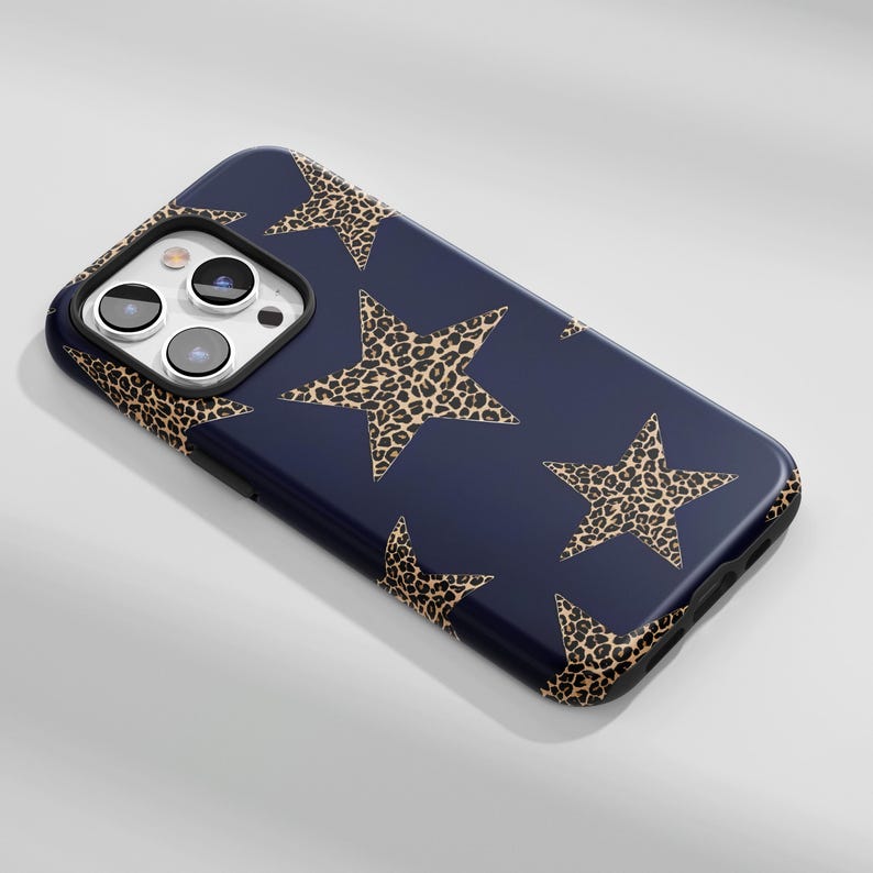 Navy Blue Cheetah-star Pattern Phone Case-sleek Bold Style, Compatible ...