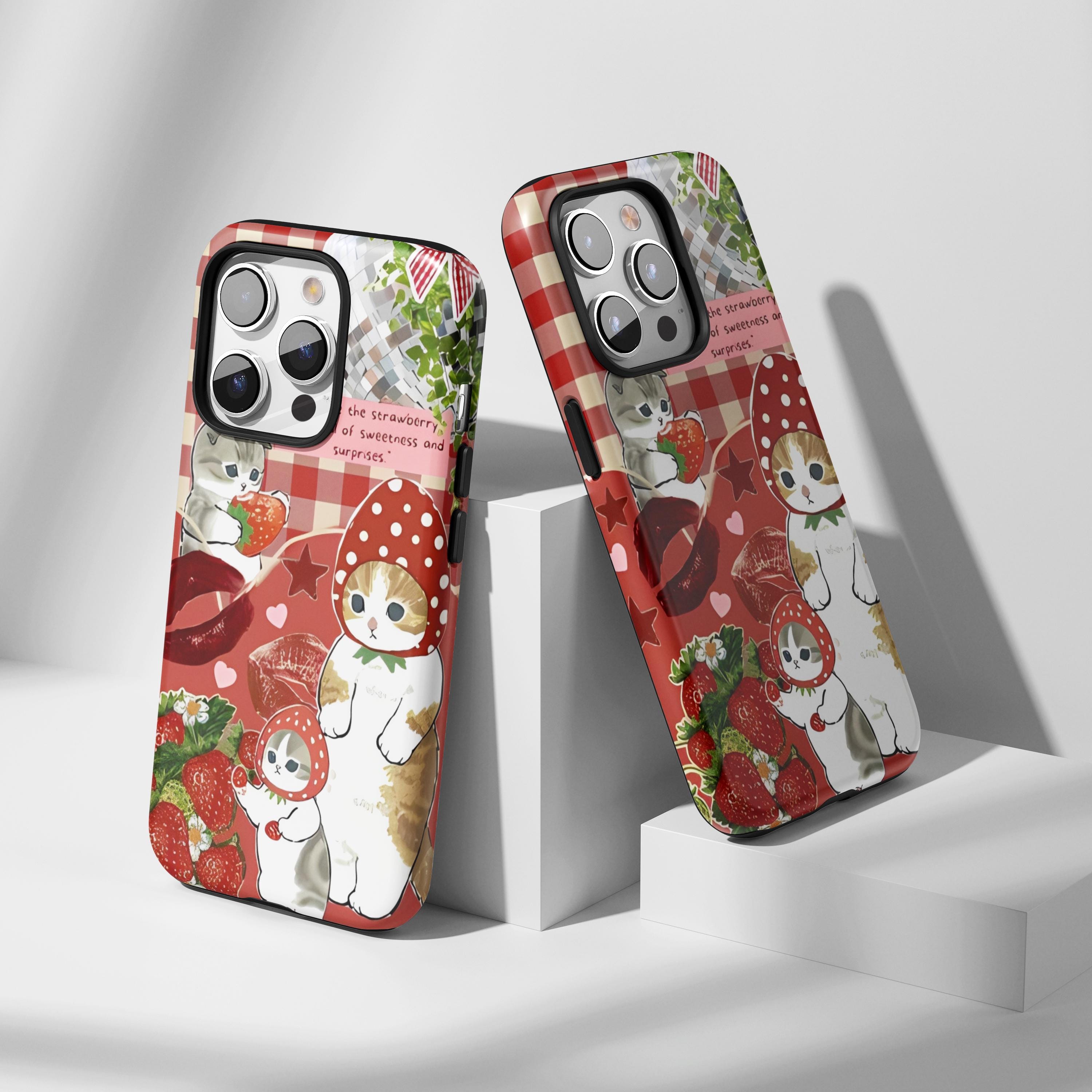 Cute Strawberry Cat Tough Cases Funny Cat Phone Case, Adorable Phone ...
