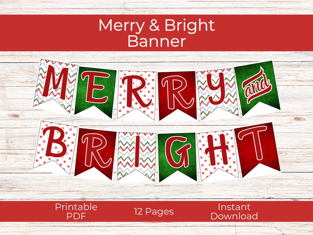 Merry and Bright Christmas Banner • Red and Green Holiday Garland ...