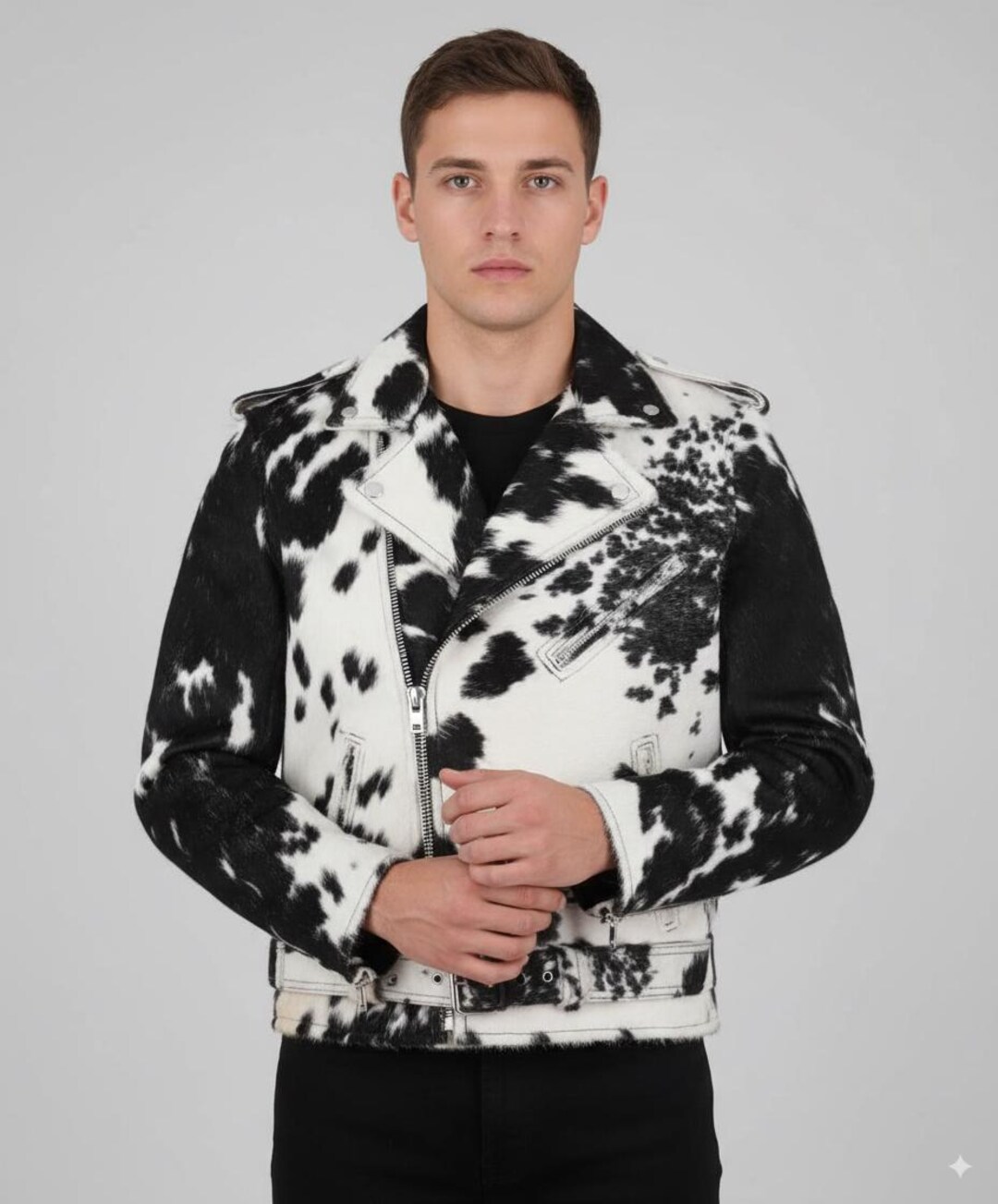 Men’s Hair-on Cowhide Leather Coat Real Leather Western Jacket Unique ...