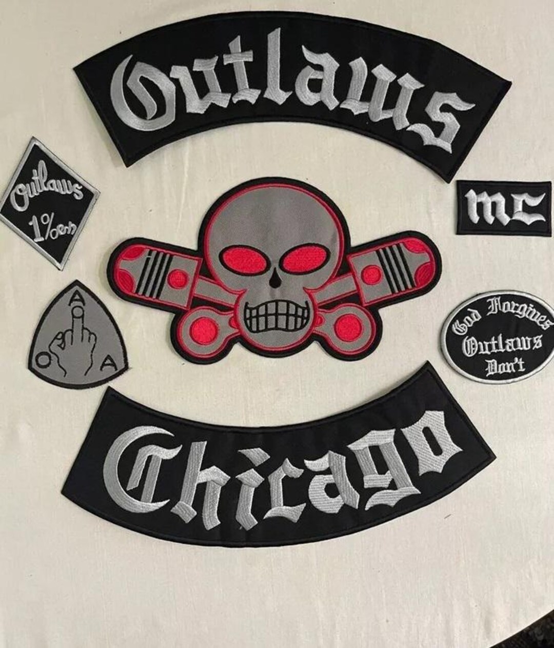 Embroidered Skull Biker Patch Set: Iron-on 35cm Outlaw Patches (7 Pcs ...