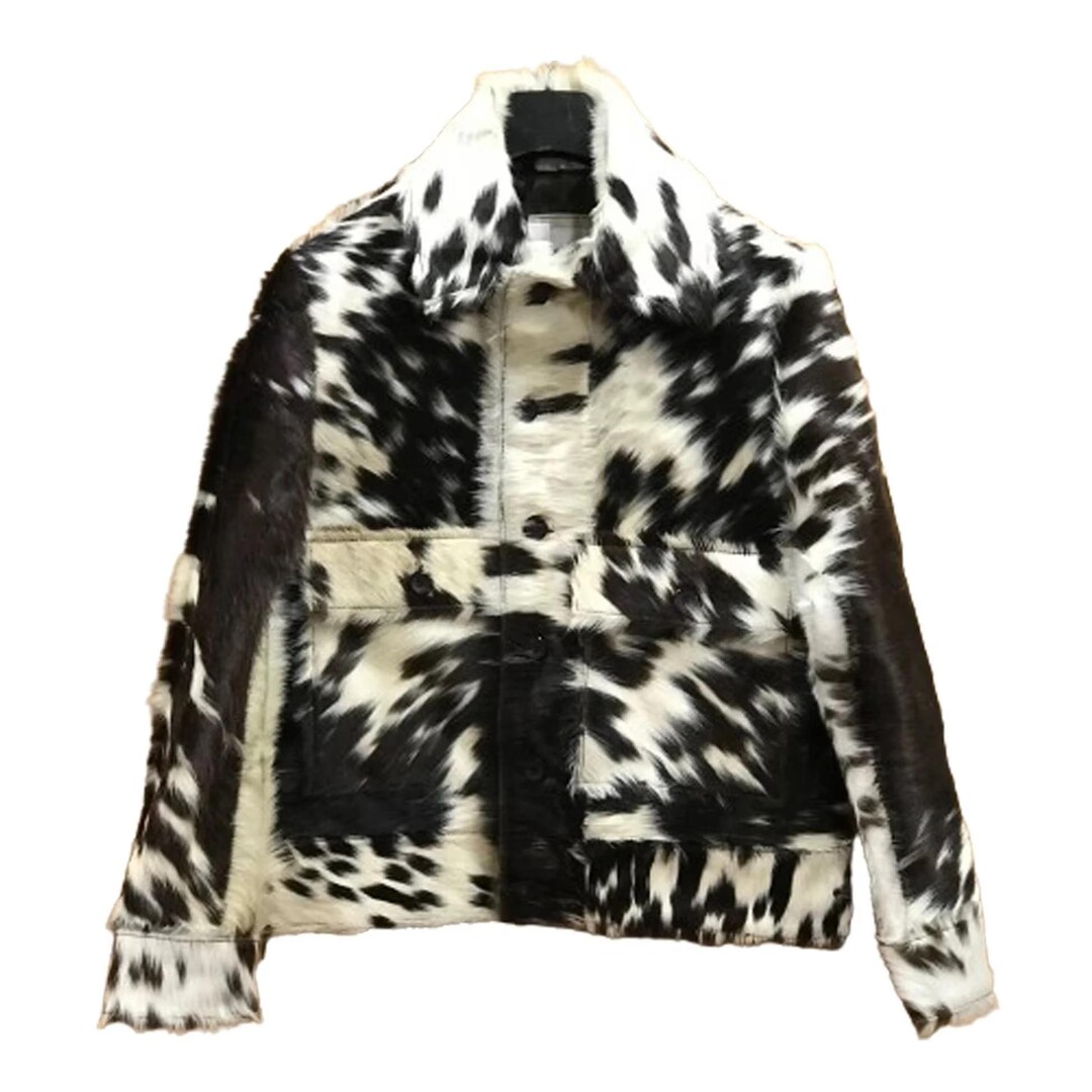 Men’s Cowhide Hair-on Leather Jacket Genuine Cowhide Fur Leather Biker ...
