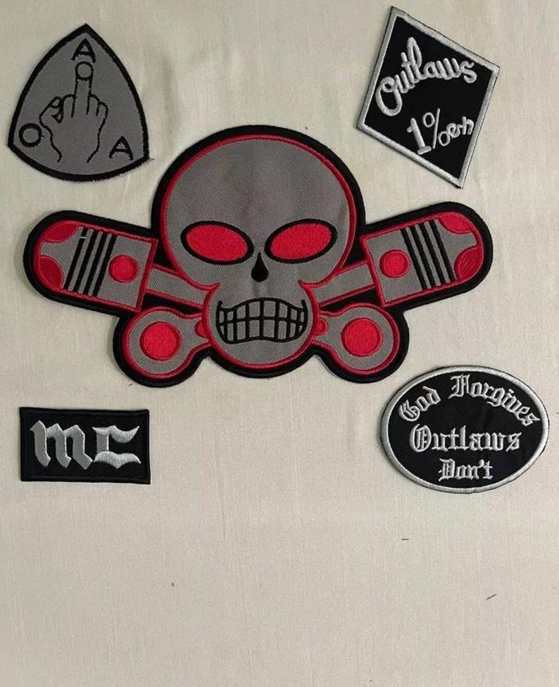 Embroidered Skull Biker Patch Set: Iron-on 35cm Outlaw Patches (7 Pcs ...