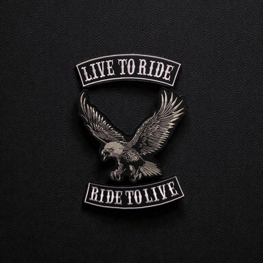 Live to Ride Ride to Live Back Patch Set - Large Embroidered Silver ...