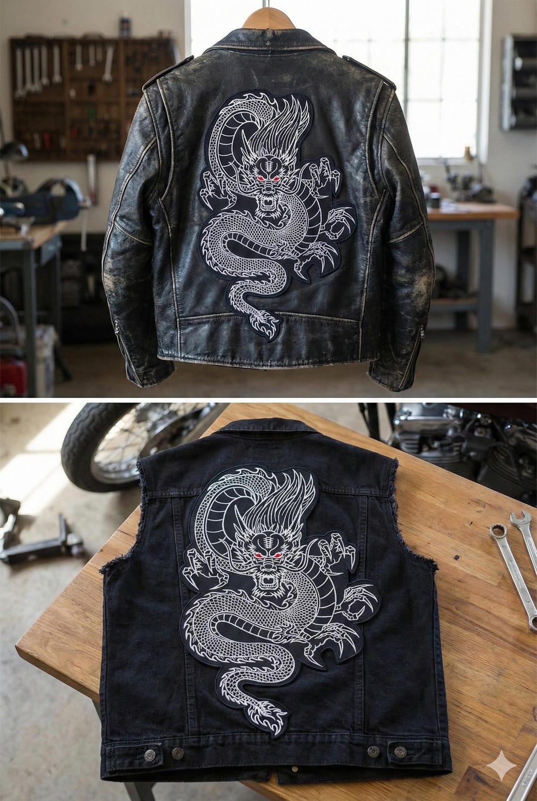 Large Black & White Dragon Back Patch - Embroidered Chinese Serpent ...
