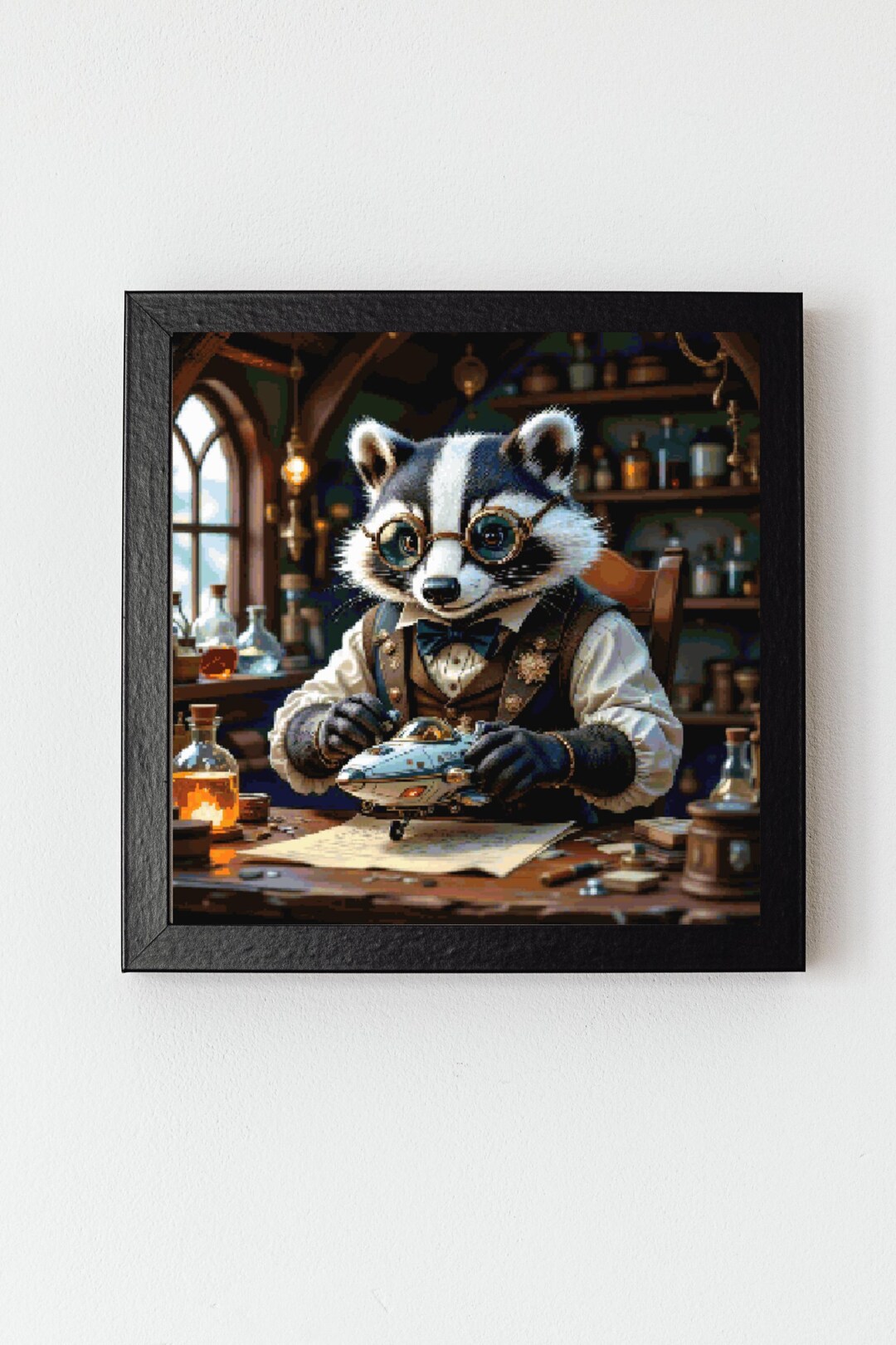 Steampunk Raccoon Inventor Cross Stitch Pattern PDF - Etsy