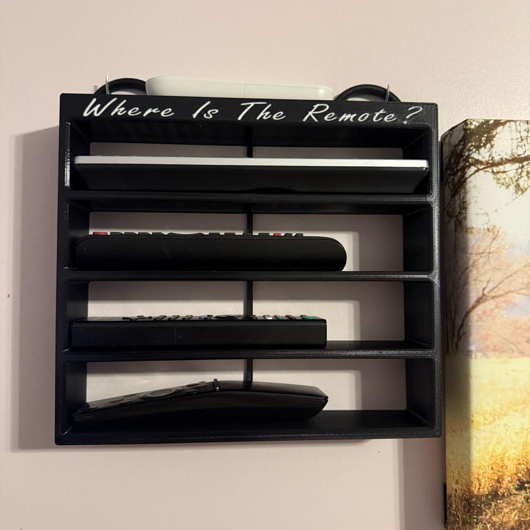 Wall Mounted 3D Printed Remote Control Holder – 4 Slot Shelf Organizer ...