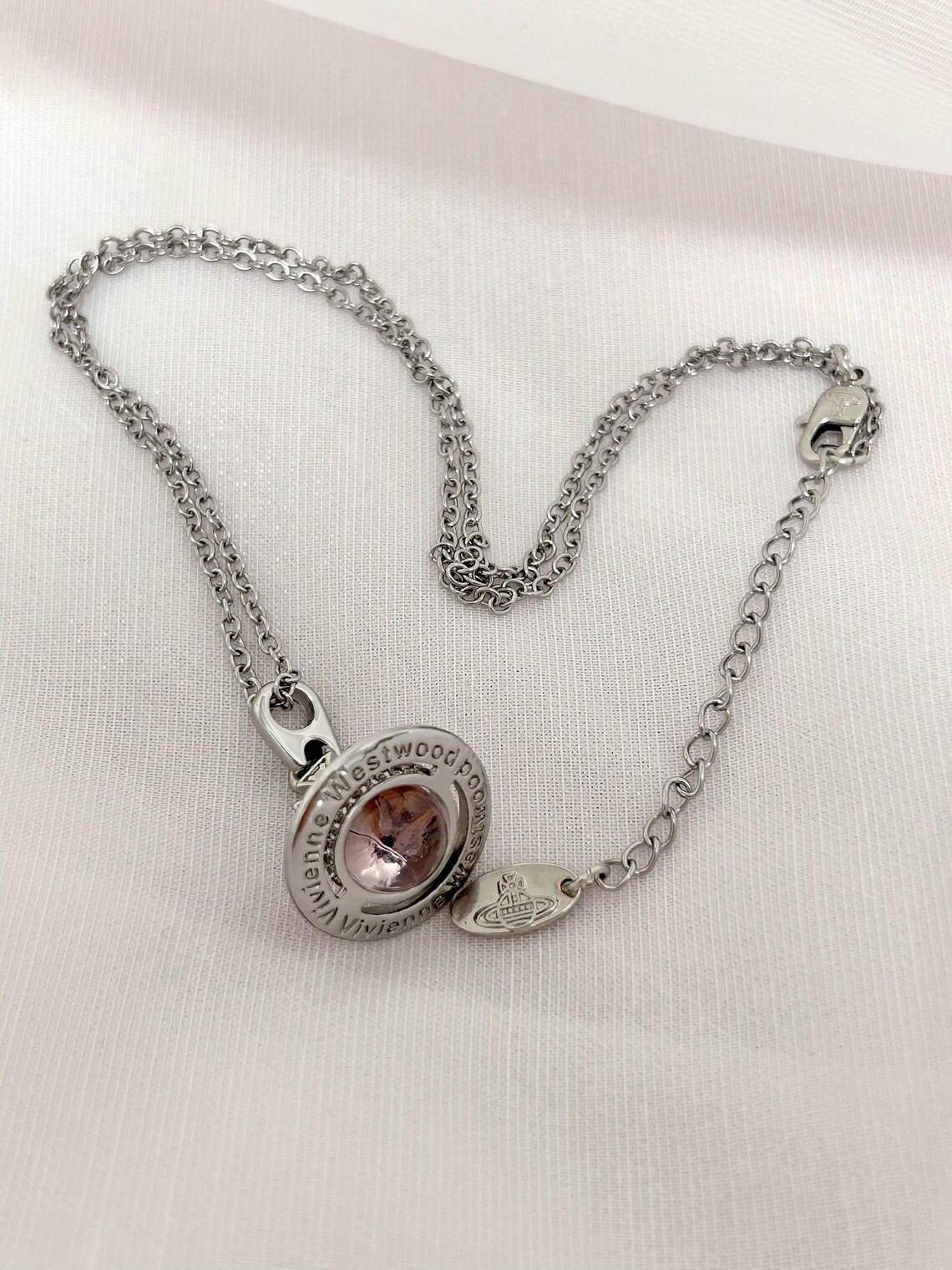 Vivienne Westwood Saturn Orb Cross Silver Tiny Orb Pink Crystal Vintage ...
