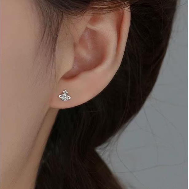 Tiny Saturn Orb Cross 925 Sterling Silver CZ Orb NANA Earrings - Etsy
