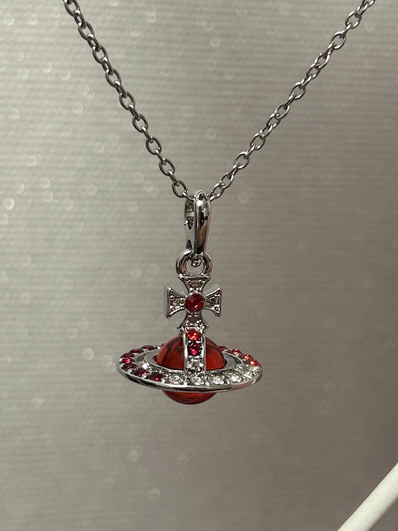 Saturn Orb Cross Silver Tiny Orb Red Crystal Vintage NANA Necklace - Etsy
