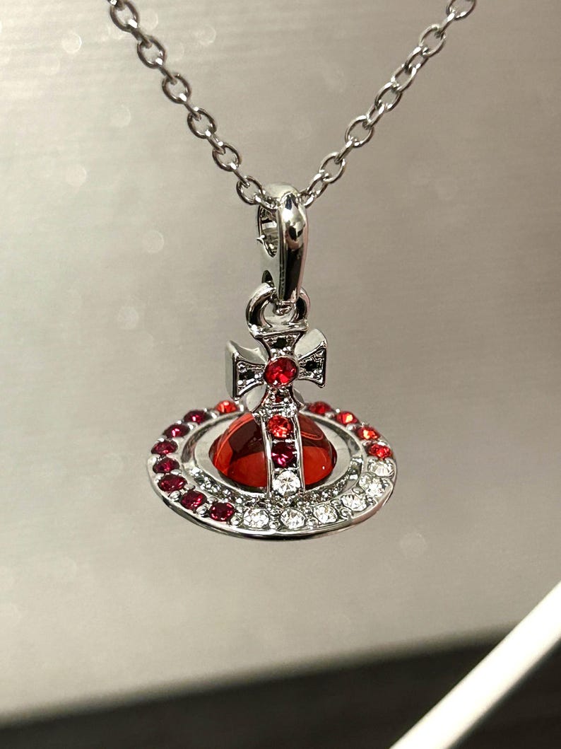 Saturn Orb Cross Silver Tiny Orb Red Crystal Vintage NANA Necklace - Etsy