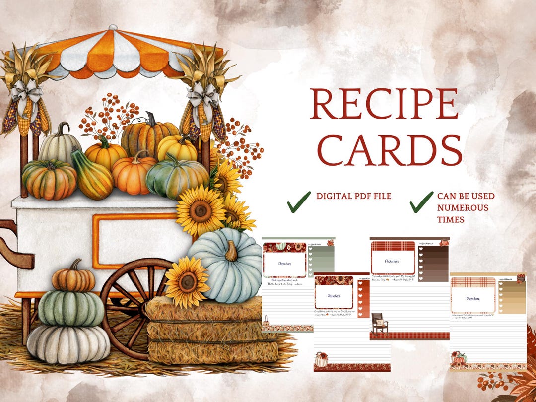 Fall Recipe Cards Printable – Autumn Kitchen Decor, Digital Recipe ...