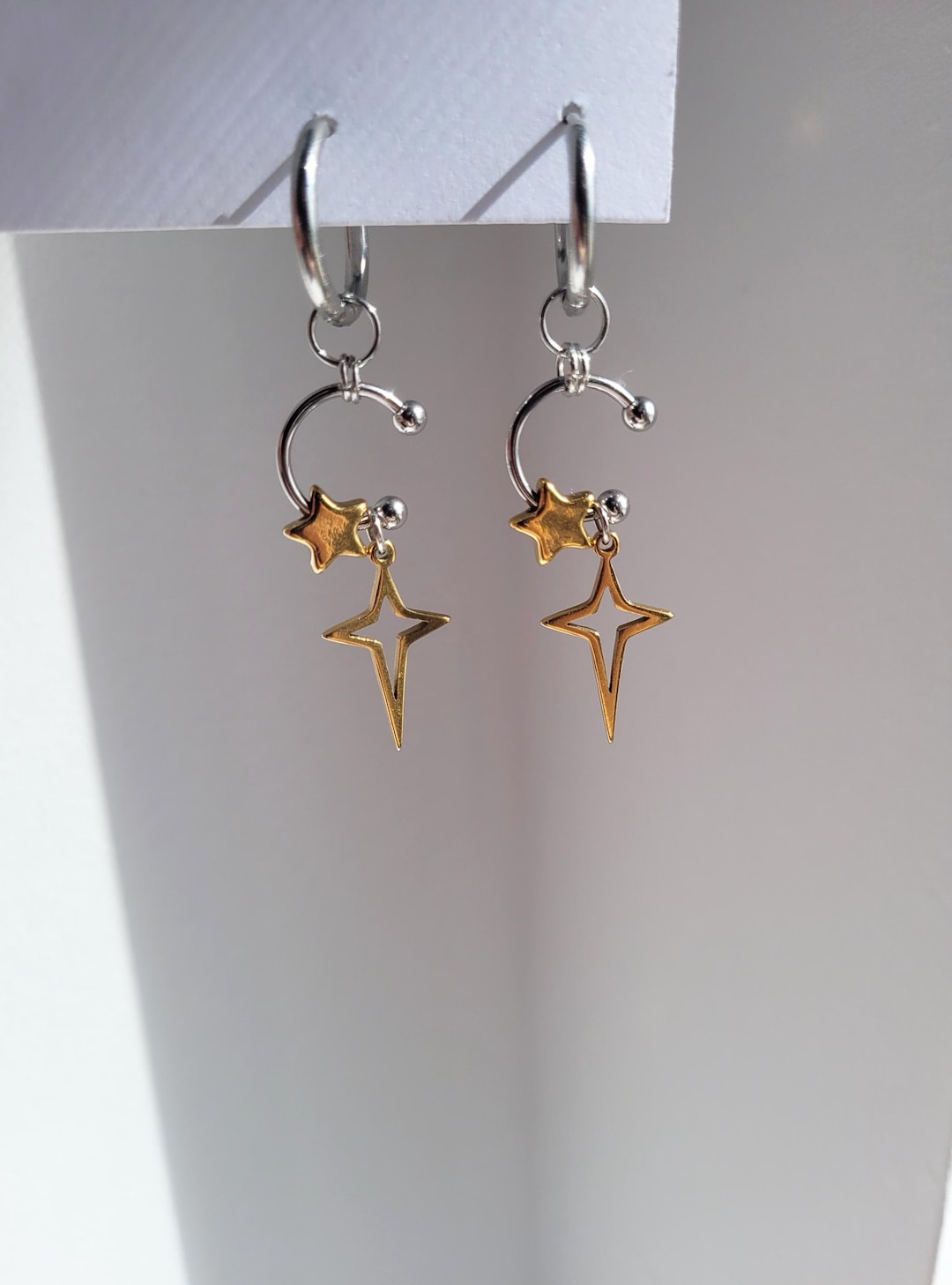 Mixed Metal Star Dangle | Y2k Alt Grunge Punk Earrings | Gold and ...