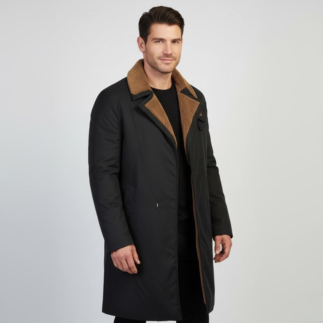 Blade Runner Inspired Trench Coat, Men Black Cotton Coat With Faux Fur ...