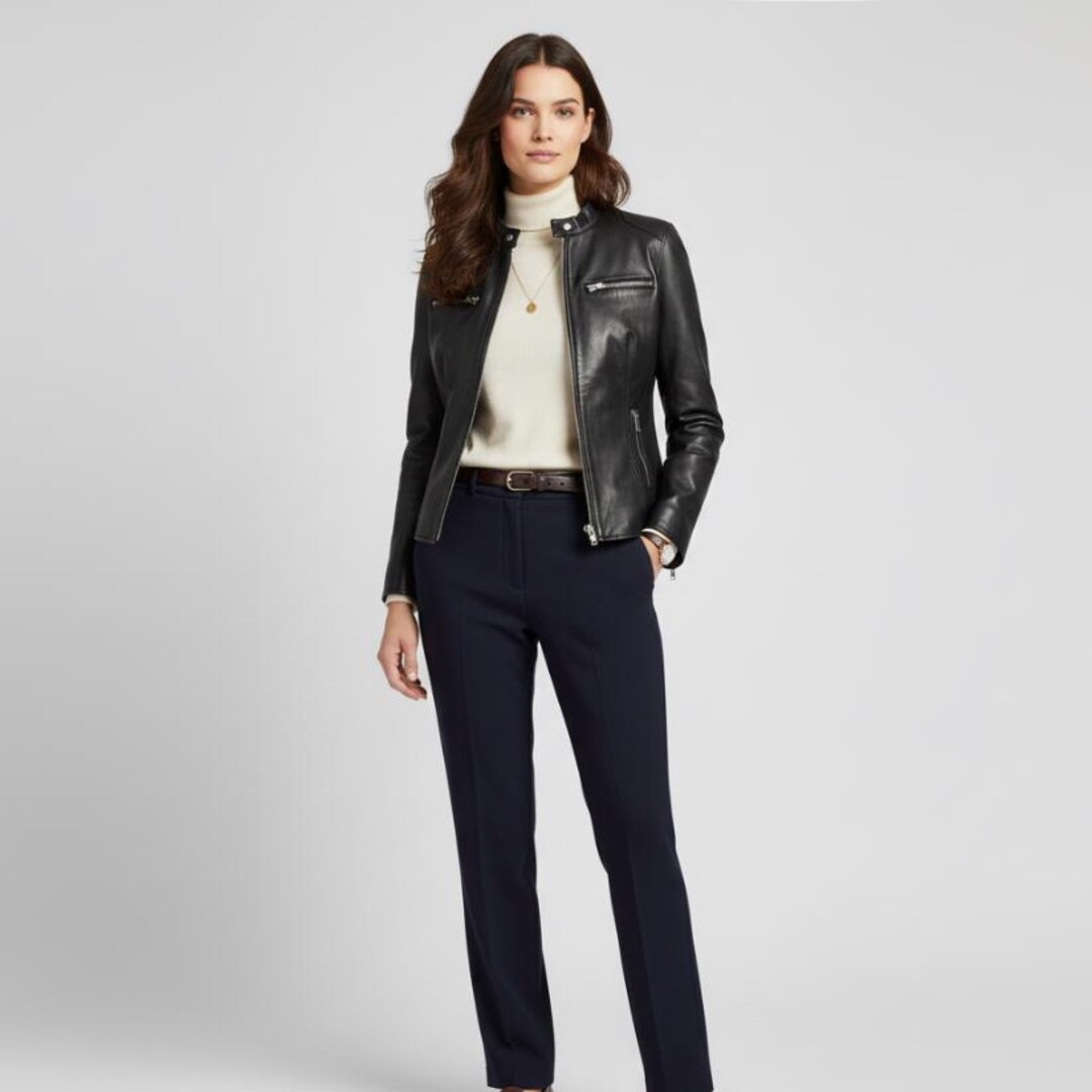 Women's Black Leather Biker Jacket, Genuine Lambskin Motorcycle Jacket ...