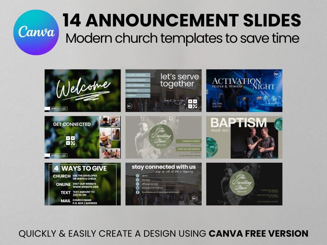 Church Announcement Slides Canva Template | Ministry Presentation ...