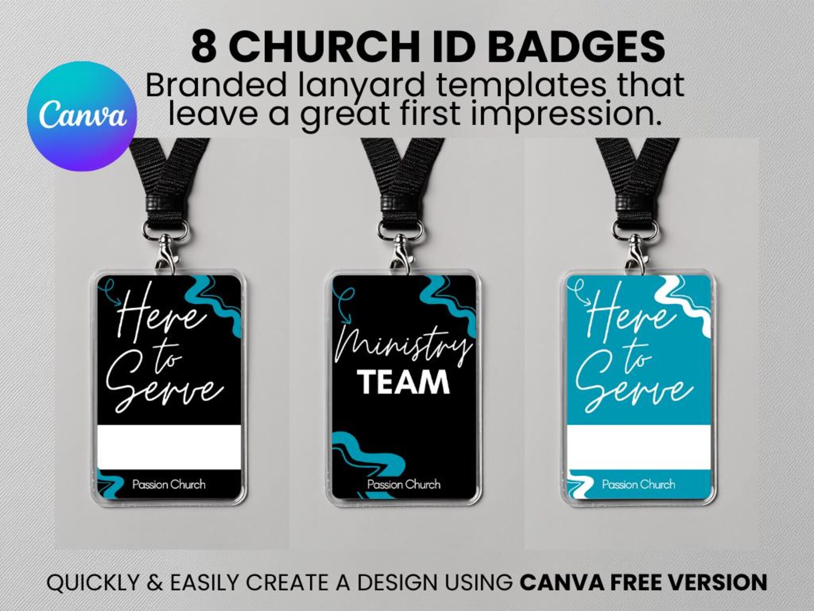 Church Volunteer ID Badge Template | Editable Canva Lanyard 3x4'' - Etsy
