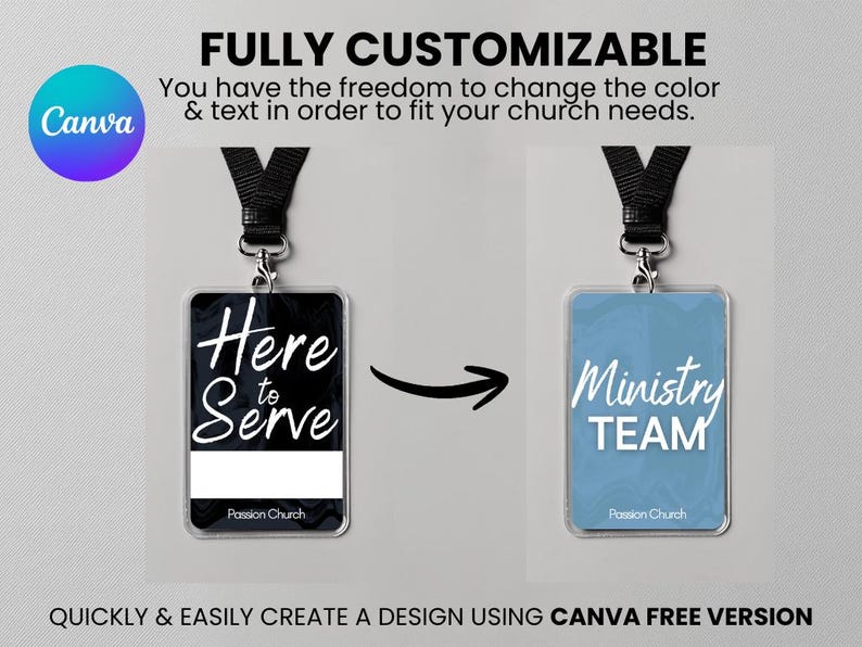 Church Volunteer ID Badge Template | Editable Canva Lanyard 3x4'' - Etsy
