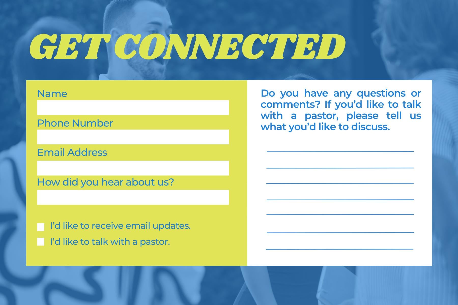 Church Visitor Connect Card Canva Template | Editable Guest Form - Etsy