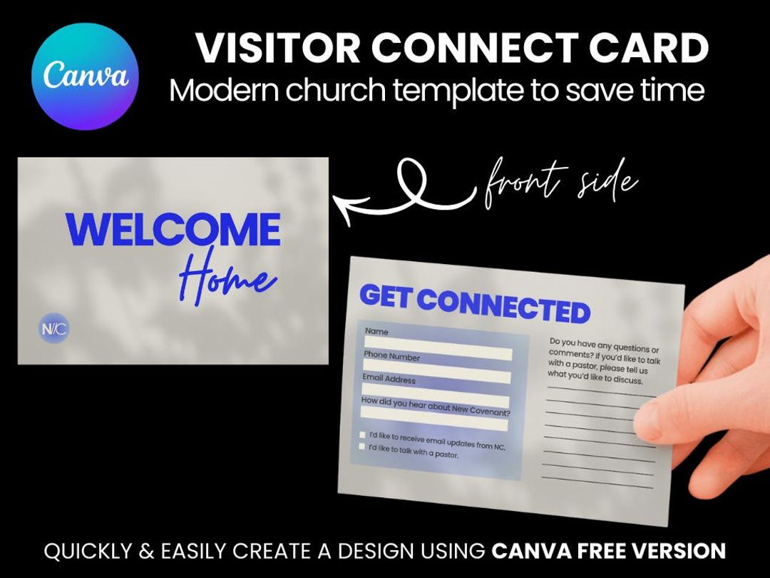 Church Visitor Connect Card Canva Template | Church Guest Card Editable ...