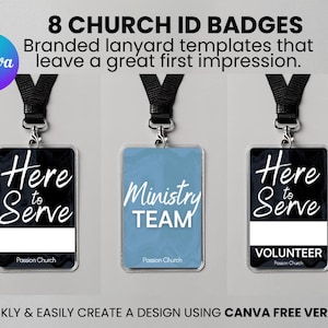 Church Volunteer ID Badge Template | Editable Canva Lanyard 3x4'' - Etsy