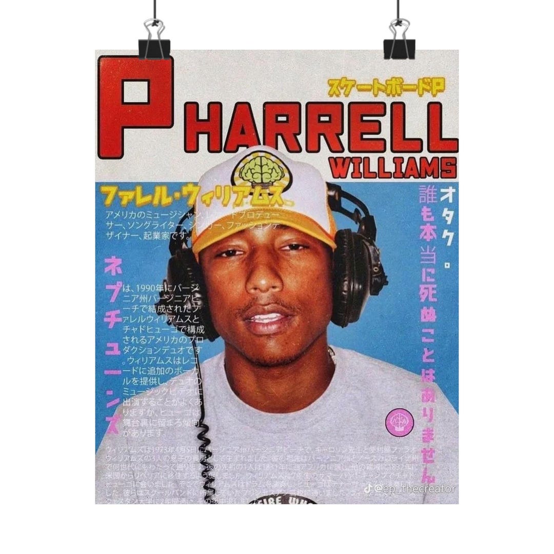 Pharrell Williams Vintage Matte Vertical Poster, Wall Art Decor, Music ...