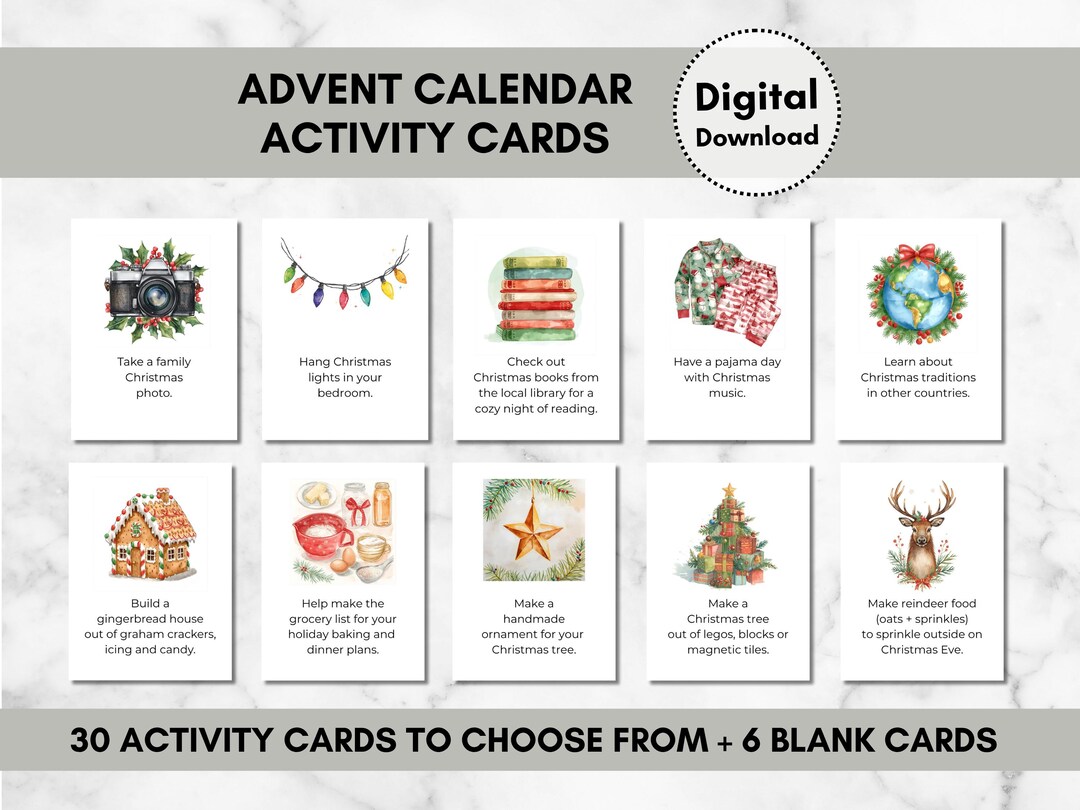 Christmas Activity Cards for Kids: Watercolor Advent Calendar (digital ...