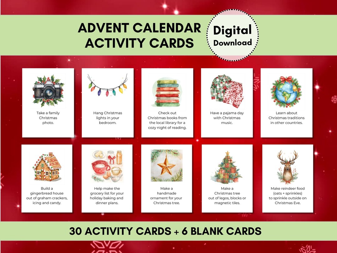 Printable Advent Calendar Cards for Kids (digital Download) - Etsy