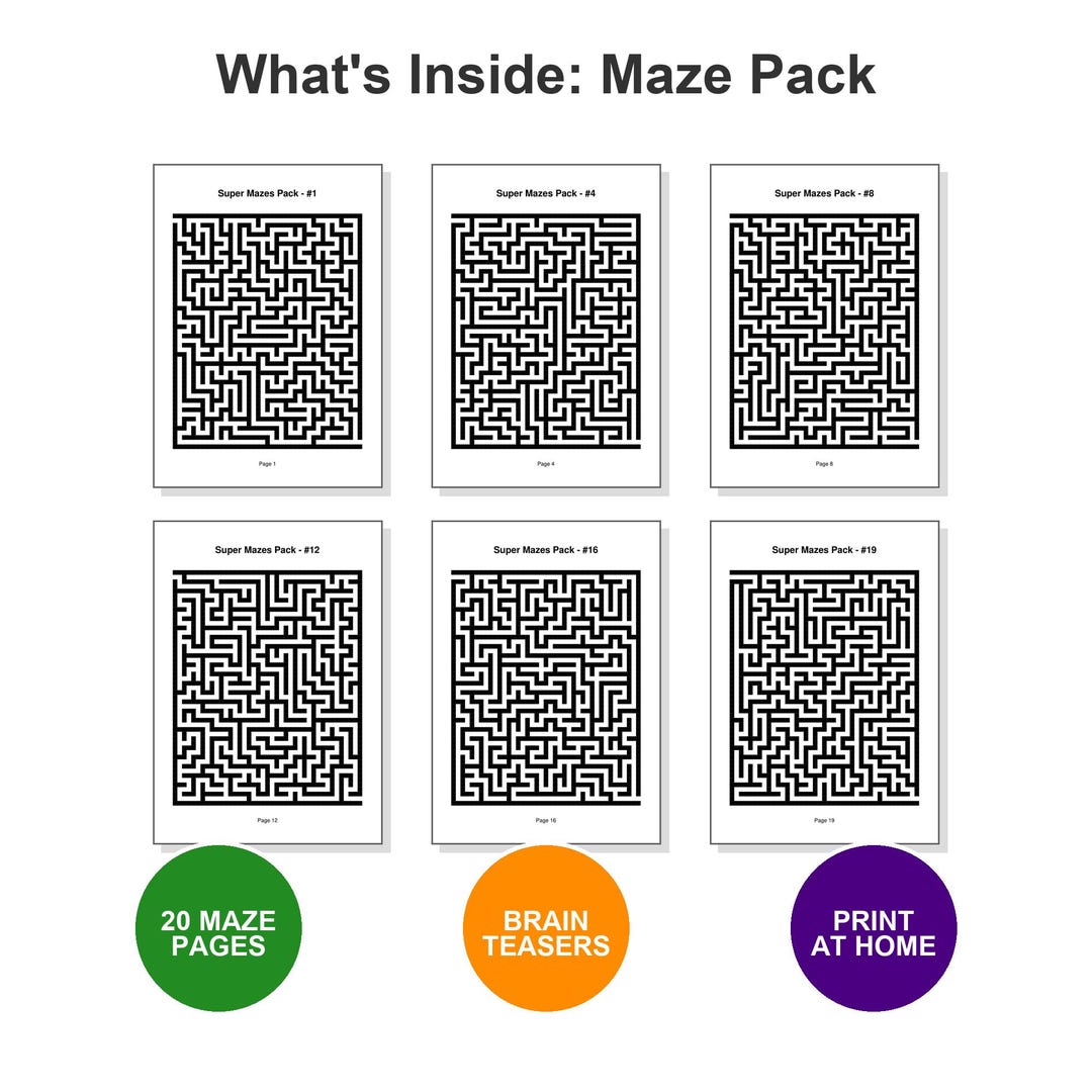 Maze Activity Pack Printable for Kids | 20 Super Mazes | Screen Free ...