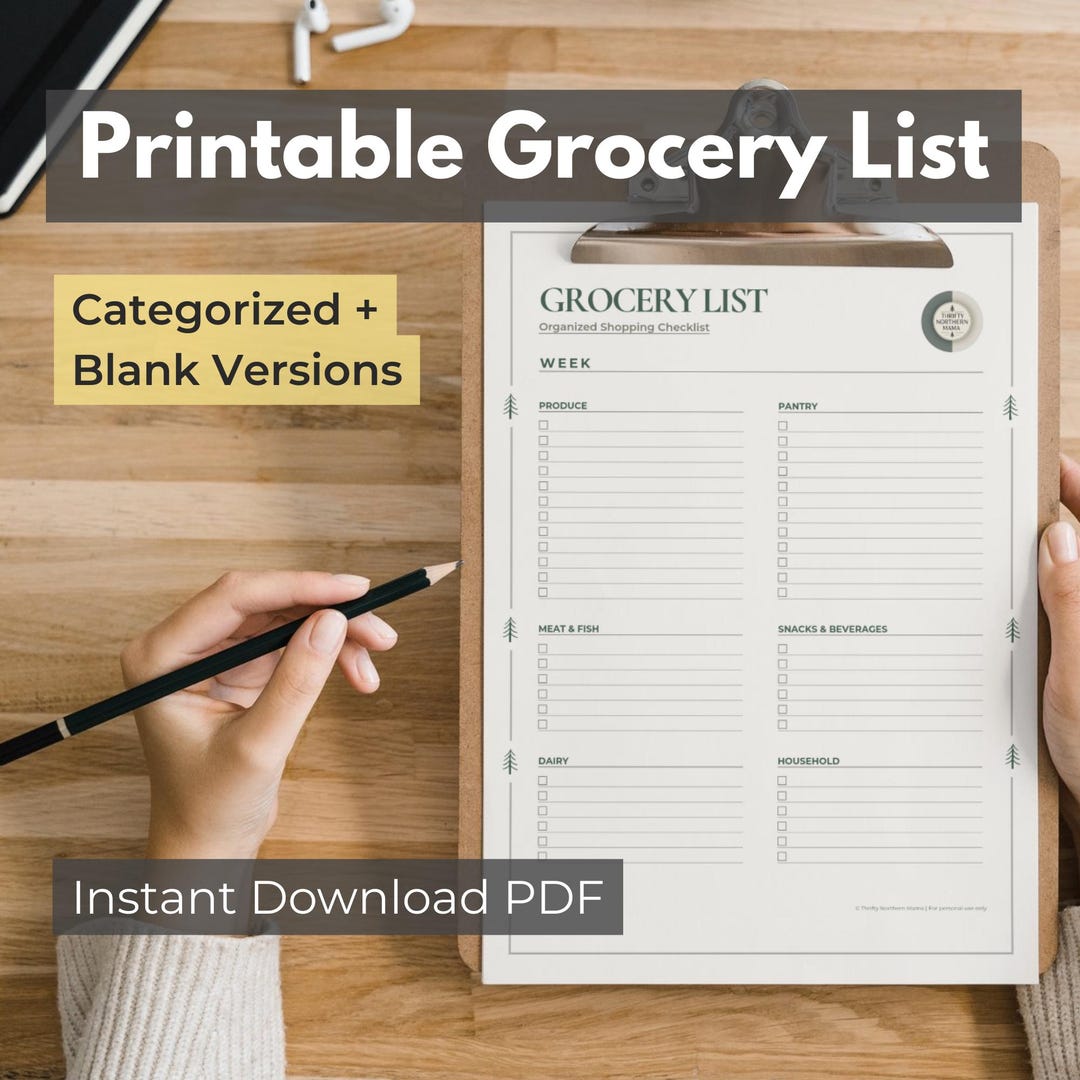 Printable Grocery List | Categorized + Blank Versions | Instant ...