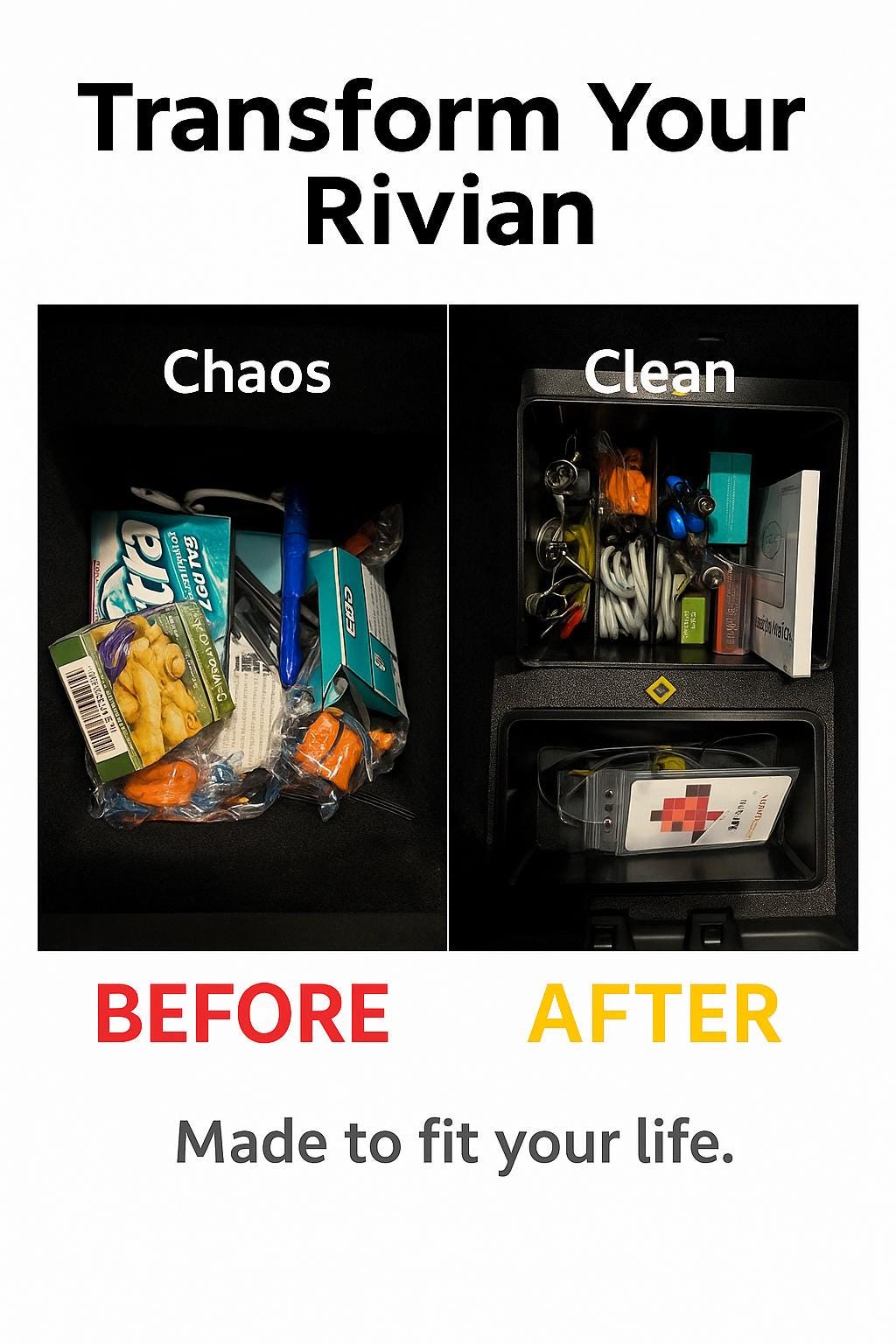 Rivian R1T / R1S Center Console Organizer Set – Sliding Tray + Lower ...