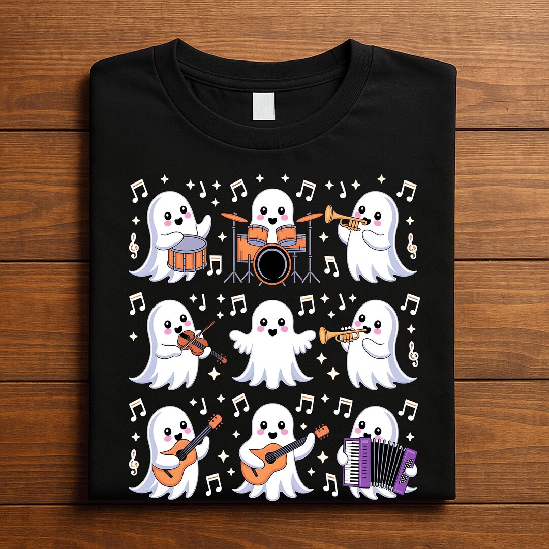 Halloween Music Teacher Ghost Playing Musical Instruments, Cute Ghost ...