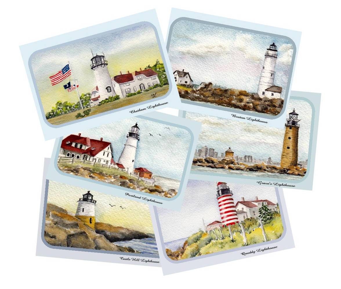 New England Lighthouse Note Cards - Etsy
