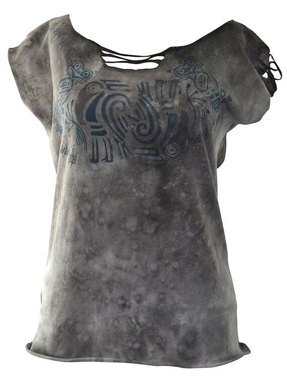 Items similar to Completely Handmade, Grunge-Boho Printed Tshirt - Gray ...