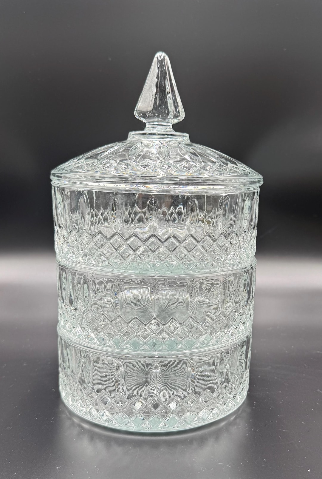 Vintage Indiana Glass Crystal Candy Dish | Tiered Pressed Glass Jar - Etsy