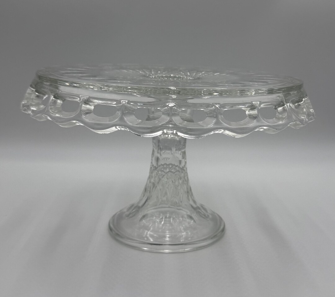 Vintage Glass Cake Stand | Old Colony Open Lace Rum Well Pedestal Cake ...
