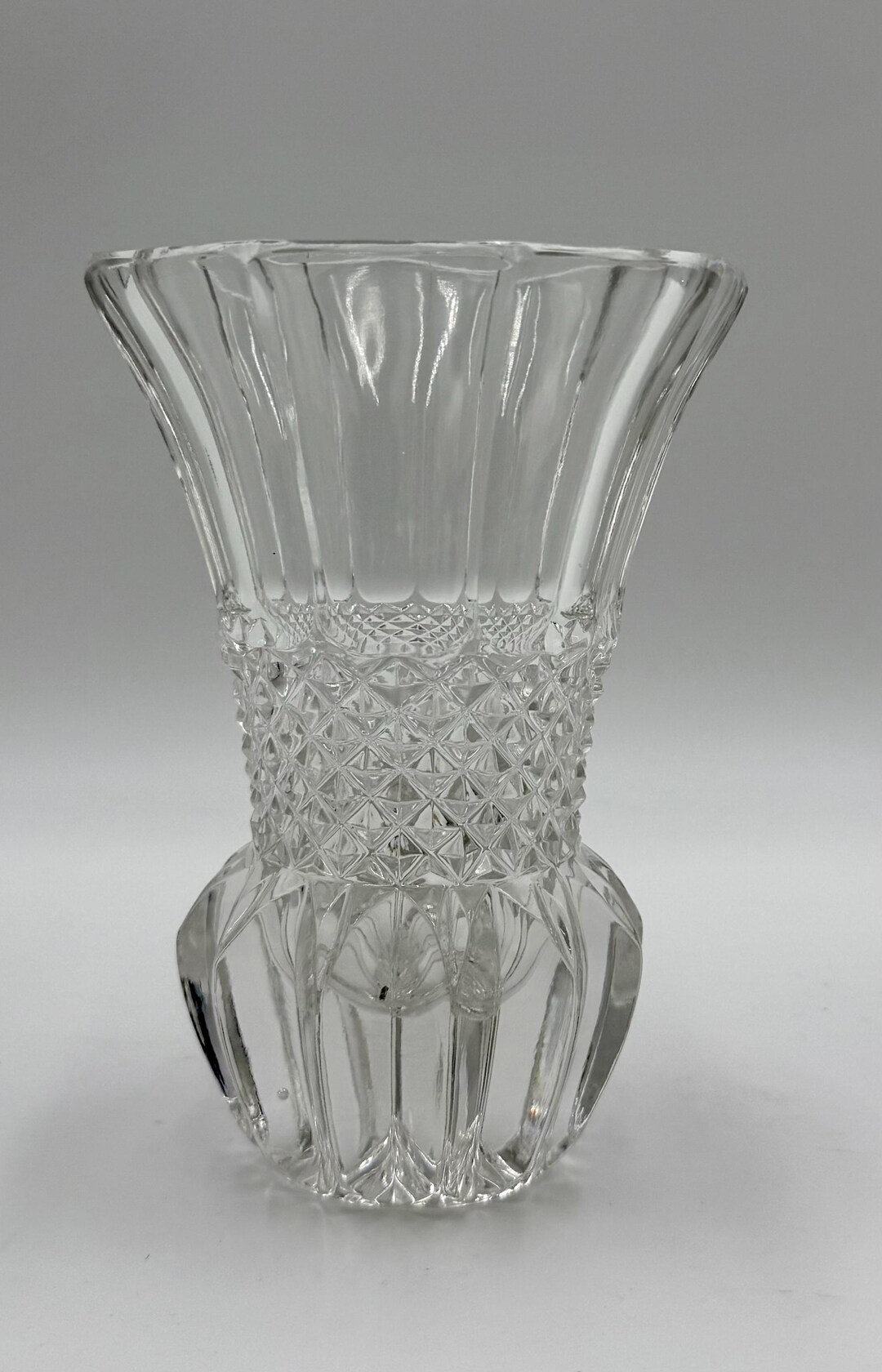 Cut Glass Bud Vase: Vintage Diamond & Fluted Pattern (small Clear) - Etsy