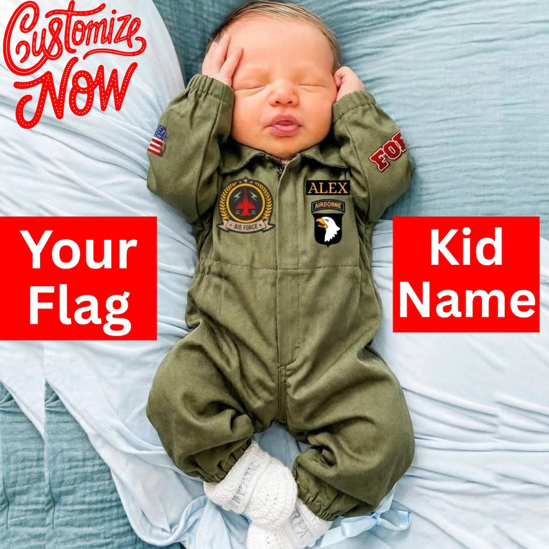 Kids Pilot Air Force Costume With Name and Flag, Cotton Denim Flight ...