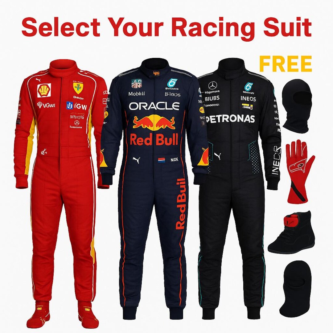 Kart Racing Suits of Formula 1 Racers With Matching Gloves, Caps and ...