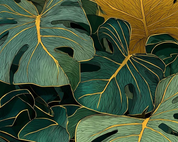 Emerald Gold Monstera Tropical Leaves – 4 Piece Botanical PNG ...