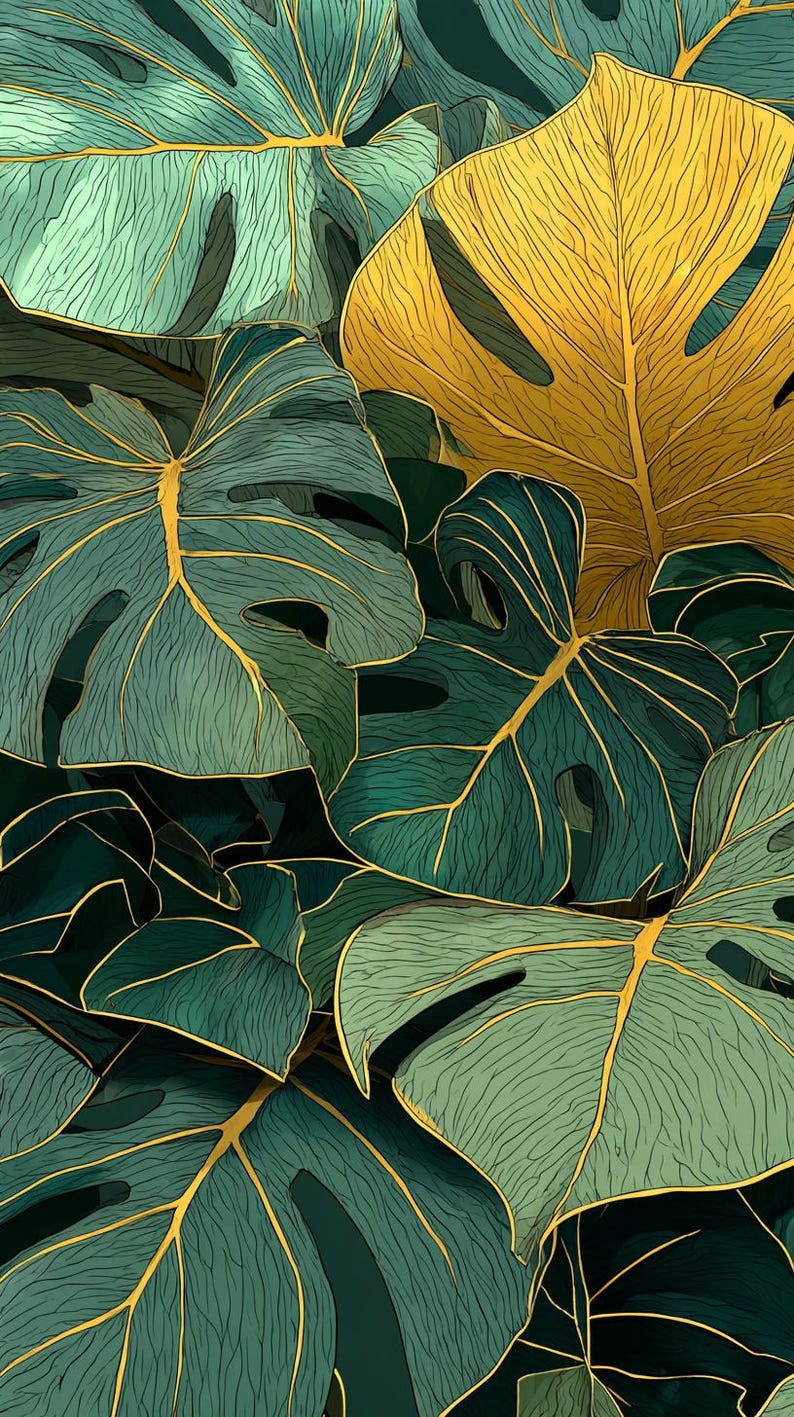 Emerald Gold Monstera Tropical Leaves – 4 Piece Botanical PNG ...